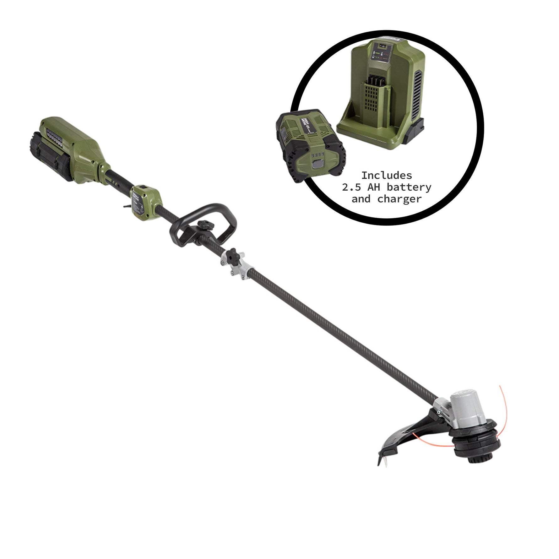 62V Cordless String Trimmer Carbon Fiber Shaft 16" Cut Path with 2.5 A – Green Machine USA